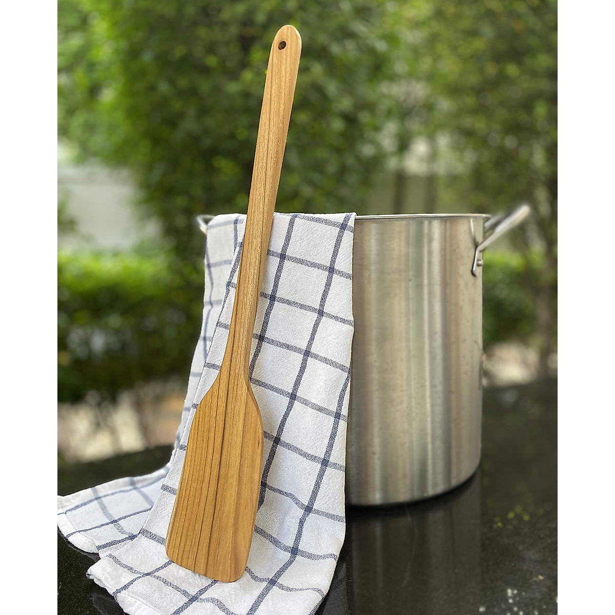FAAY 18" Teak Long Wooden Spatula, Heavy Duty Stir Paddle for Cooking in Big Pot, Canning, Handcrafted from High Moist Resistance Teak, Wooden Spoon Flat for Brewing, Grill, Mixing, Stirring, Decor