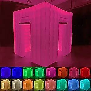 Inflatable Photo Booth Enclosure, 8.2 x 8.2ft Portable 16 Colors LED Dimmable Shooting Photobooth Tent Kit with 2 Doors and Inner Air Blower, Remote Controller, Carry Bag