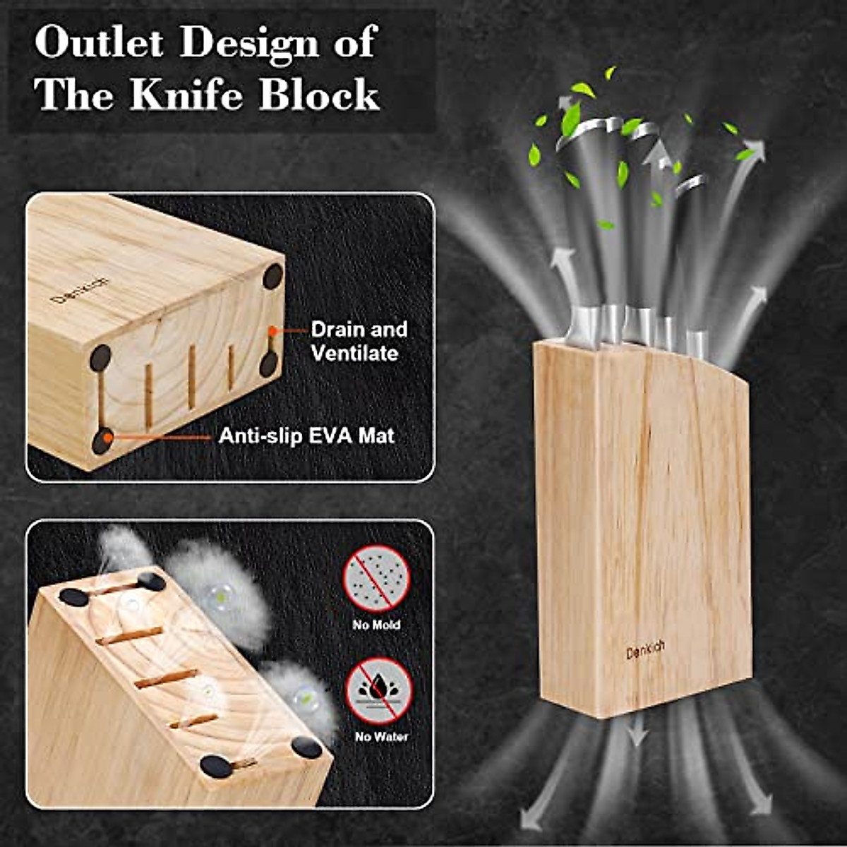 Denkich Small Knife Set, 6 Pieces Professional Chef Knife Set for Kitchen, German 5CR15 Steel Knife Set with Wood Block, Easy-Grip Handle, Rust-Proof, for Chopping, Slicing, Dicing