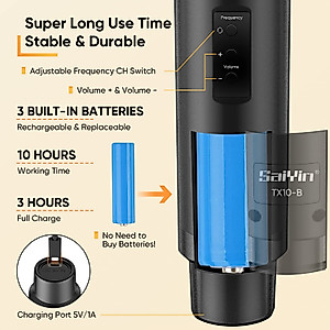 Saiyin Rechargeable Wireless Microphones,UHF Dual Handheld Dynamic Mic Karaoke System with Rechargeable Microphones and Receiver, 200 ft Range, 1/4’’＆1/8’’ Output for Amplifier, PA System