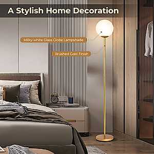 Tangkula Globe Floor Lamp, Mid Century Modern Standing Lamp with Acrylic Lampshade, Tall Pole Light for Living Room, Bedroom & Office (Gold)