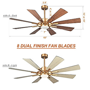 Parrot Uncle Ceiling Fans with Lights and Remote 60 Inch Ceiling Fan with Light Large Outdoor Ceiling Fans for Patios with LED Light, Copper