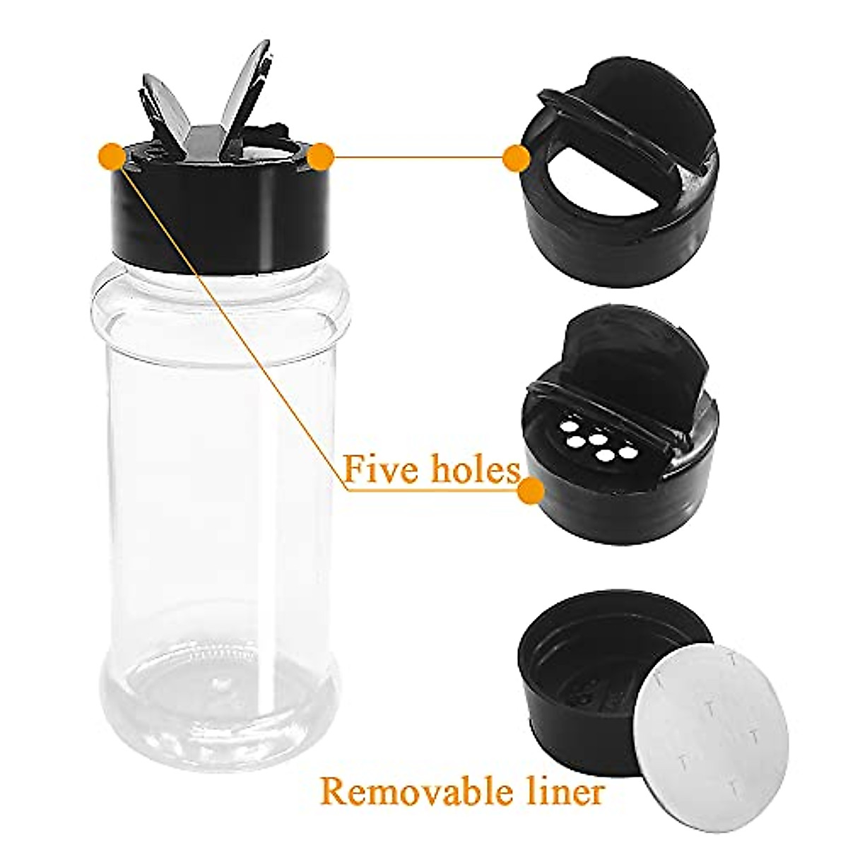 16 Pcs Plastic Spice Jars 3.5oz/100ml,Empty Seasoning Storage Containers,Clear Reusable Shaker Bottles with Black Cap for Spice,Pepper,Herbs