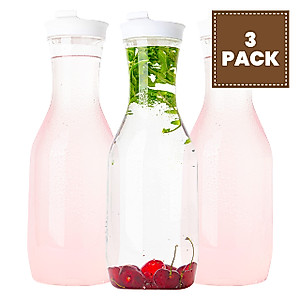 Clear Plastic Water Pitchers Carafes with Flip top Lids Heavy Duty Beverage Pitcher Jug for Juice or iced Coffee Great for Mimosa bar Restuarants ot Schools (3, 50 OZ)