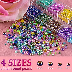 3800 Pcs 3 Boxes Flat Back Pearls Kits Flatback Colorful AB+White AB+Beige AB Half Round Pearls with Pickup Pencil and Tweezer for Home DIY and Professional Nail Art, Face Makeup and Craft