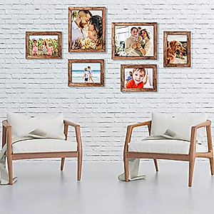 WARecorderM 5x7 Picture Frames Set of 4 - High Definition Glass New Patten Frame - Wall Mounting Frame Horizontal Vertical Format, Brown