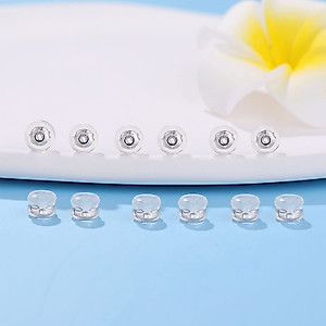 Kerryjewl 18K Gold Locking Secure Earring Backs for Studs, Silicone Earring Backs Replacements for Studs/Droopy Ears, No-Irritate Hypoallergenice Earring Backs for Women Men(White Gold)