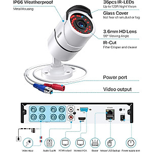 ZOSI 5MP Lite Home Security Camera System,H.265+ 8Channel CCTV DVR and 4PCS 1920TVL 1080p Weatherproof Outdoor Indoor Surveillance Cameras,120ft Night Vision,Remote Access,No Hard Drive