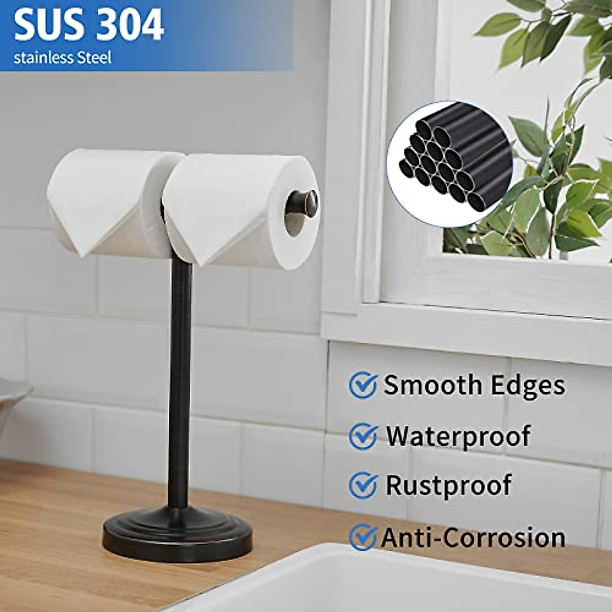 RUMOSE 10 Inch Oil Rubbed Bronze Towel Stand Hand Towel Holder Bathroom Kitchen Vanity Countertop T-Shape Towel Rack Free Standing Stainless Steel Towel Bar Towel Ring