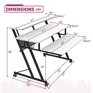 Acme Furniture Suitor Music Recording Studio Desk, 47 x 28 x 38, White & Black