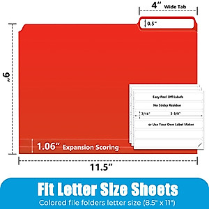 HABGP 6Pcs Colored File Folders Letter Size with Tabs, Manilla Folders 8.5 x 11, Plastic Manila Folders 1/3 Cut, Office Supplies Filing Folders for Documents, Filing Cabinet, Paper, School