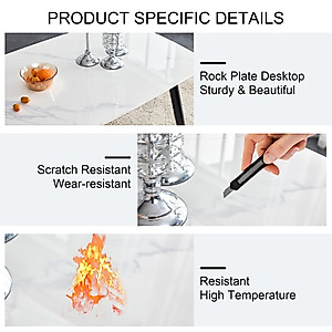 WEKEOT 50" White Modern Sintered Stone Dining Table Set for 4 Faux Marble Dining Table with 4 Upholstered PU Leather Chair Dining Room Table Set(1White Table+4White and Gray Chairs)