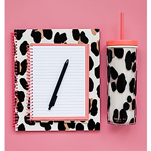 Kate Spade New York Large College Ruled Notebook, 11" x 9.5" Leopard Print Spiral Notebook with 160 Pages, Forest Feline