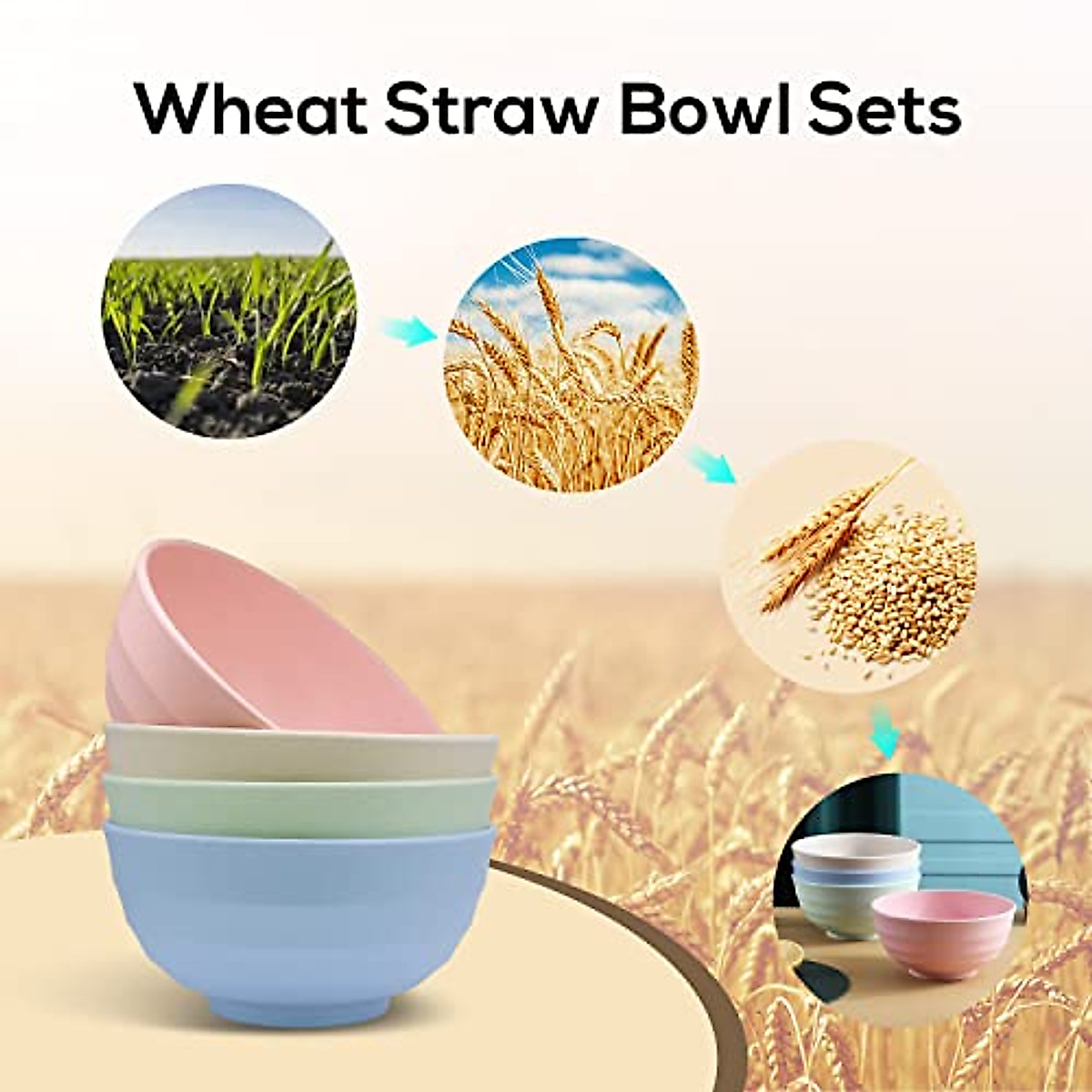 Numkey 60 oz [Set Of 6] Large Cereal Bowls, Wheat Straw Bowls, Salad bowls, Soup bowls, Unbreakable Oversized Bowl Dishwasher & Microwave Safe BPA Free Cereal Bowls for kitchen (Multicolor)