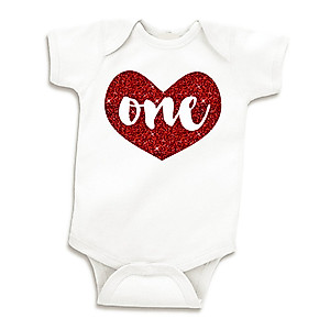 Girl First Birthday Outfit Baby Girls One Year Old Birthday Shirt (Glitter Red 12-18 Months)