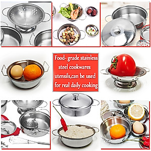 Rupnoflbui Kids Pretend Play Kitchen Toys,Mini Cooking Toys Set Play Kitchen Accessories with Stainless Steel Pots and Pans Set,Pretend Play Food Cooking Utensils Cookware for Girls Boys.11Pcs