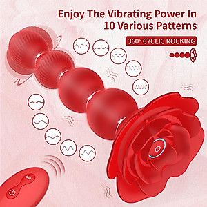 Anal Beads Anal Butt Plug,10 Rotate Twist and Vibrating Modes,Prostate Massager Graded Silicone Design Anal Vibrators for Men,Remote Control Rose Toy for Women,Adult Sex Toys for Couple (Red)