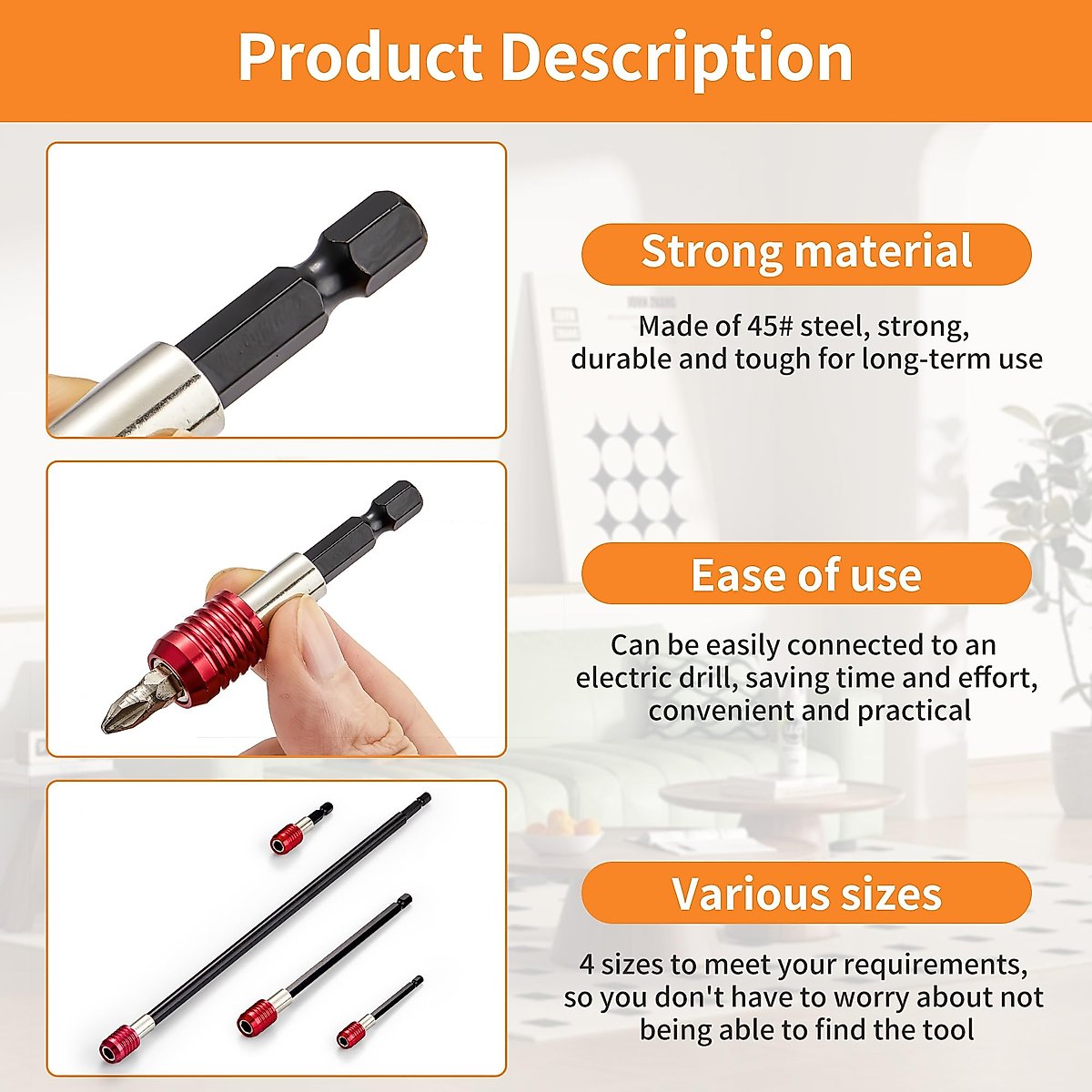OAOJUBR Drill Bit Extension, 1/4 Magnetic Extension Set, High-Precision with Magnetic Bit Holder, 4 Pcs Multi-Function Impact Drill Bit Holder and Drill Extension
