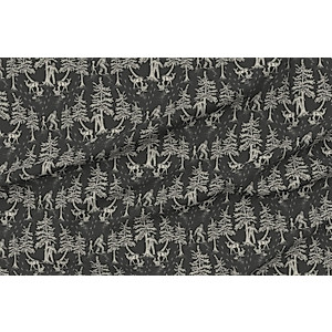 Spoonflower Fabric - Sasquatch Cryptids Charcoal Gray Cryptozoology Aliens Printed on Petal Signature Cotton Fabric Fat Quarter - Sewing Quilting Apparel Crafts Decor
