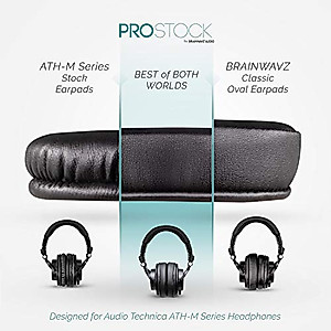 BRAINWAVZ ProStock ATH M50X Upgraded Earpads, Improves Comfort & Style Without Changing The Sound - Ear Pad Designed for ATH-M50X M50BTX M20X M30X M40X Headphones, Vegan Leather (Black)