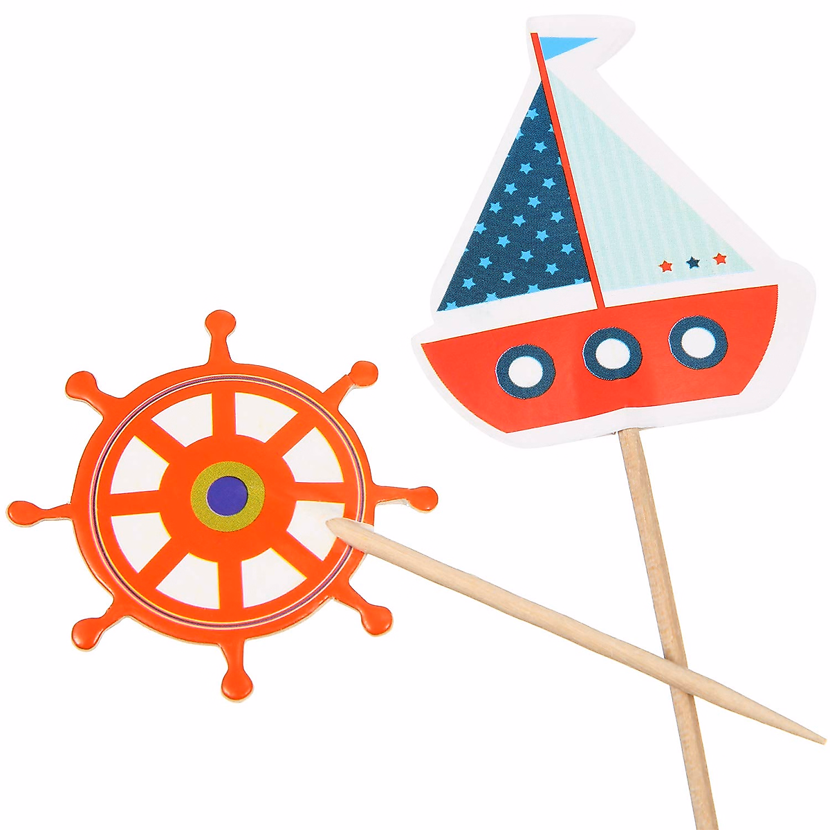 72 Pieces Nautical Cupcake Toppers Ocean Theme Toothpicks Birthday Cake Picks Decorations for Navy Baby Shower Party Favors Supplies