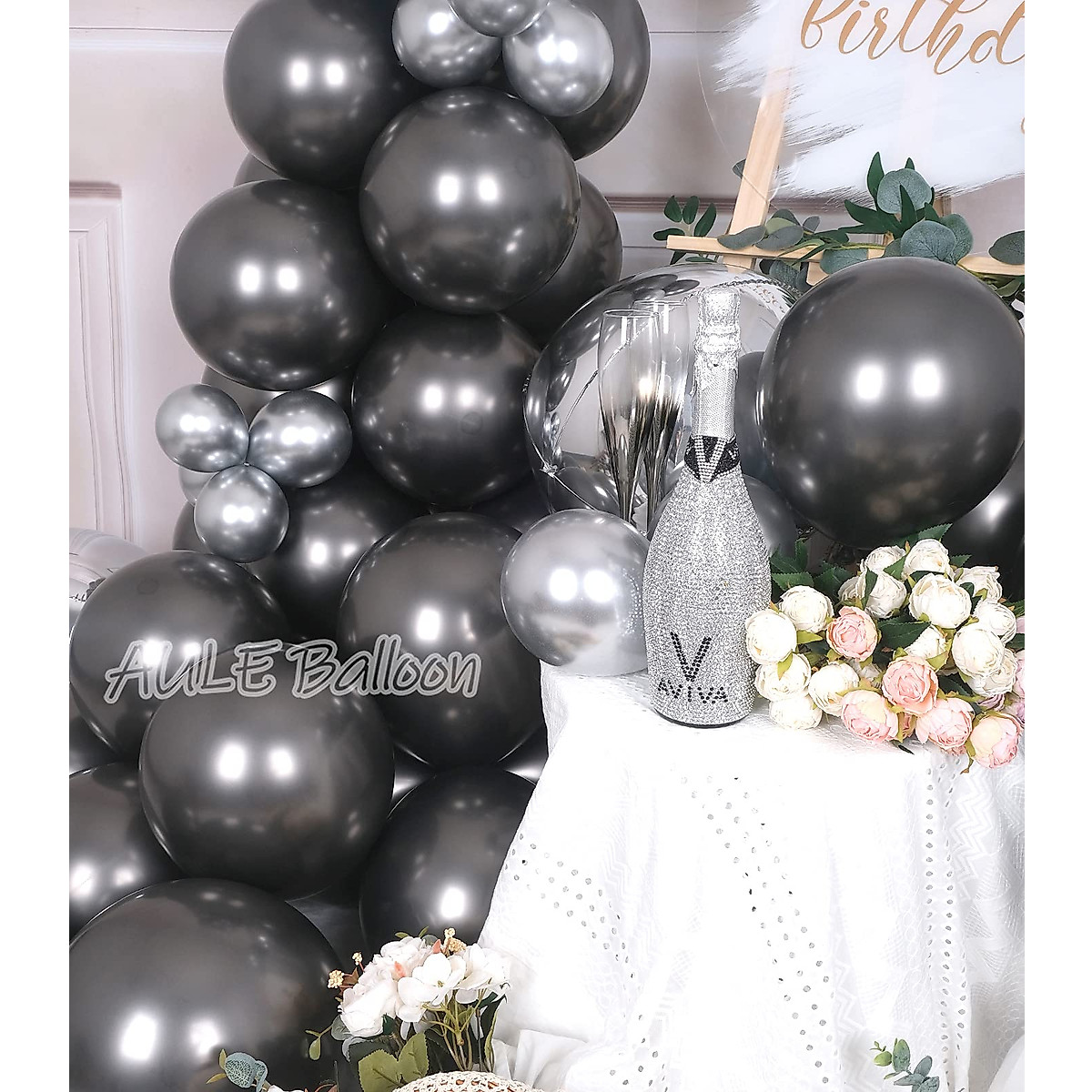 AULE Black Metallic Balloons 12 inch 50 Pcs Black Latex Balloons Chrome Helium Shiny Thicken Balloon Perfect Party Decoration for Happy Birthday Bridal Shower Graduation