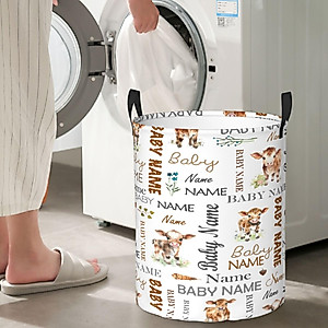 Custom Cow Baby Hamper for Nursery Name Personalized Kids Laundry Basket Baby Room Decor Clothes Hamper Box for Boys Girls Laundry Hamper Collapsible Storage Basket with Handles