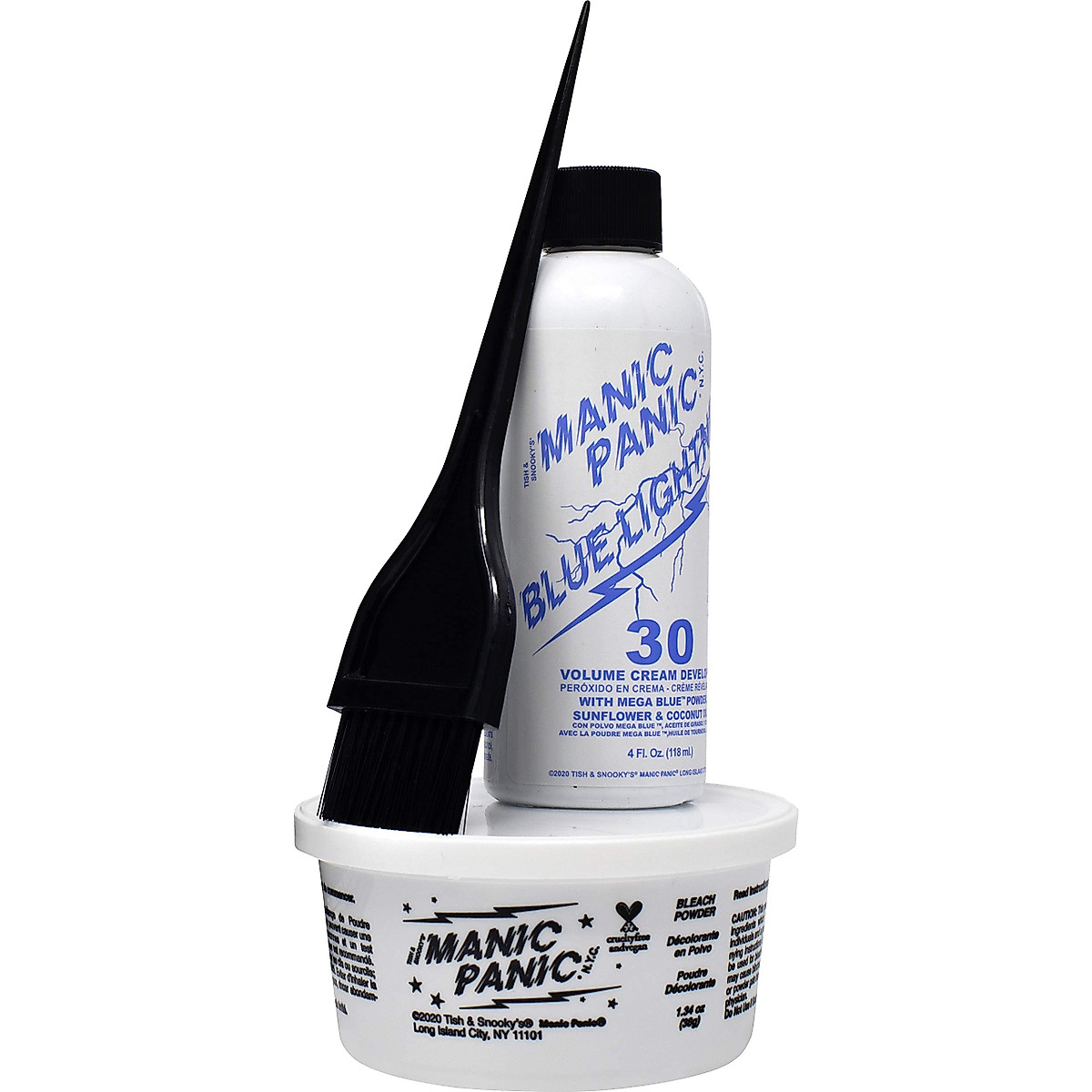 MANIC PANIC Blue Lightning Hair Bleach Kit - 30 Volume Developer + Bleach Powder Hair Lightener Lifts up to Five Levels And Eliminates Orange Tones - Vegan And Cruelty Free