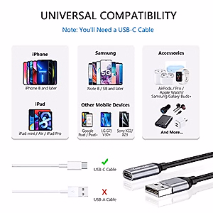 yootech USB C to USB Adapter [3 Pack] 6.3” Type C Female to USB Male Converter Charger Cable Adapter for iPhone 14 13 12 11 Mini Pro Max,iPad Mini Air Pro,i-Watch Series 8 7,Samsung Galaxy S22,Gray