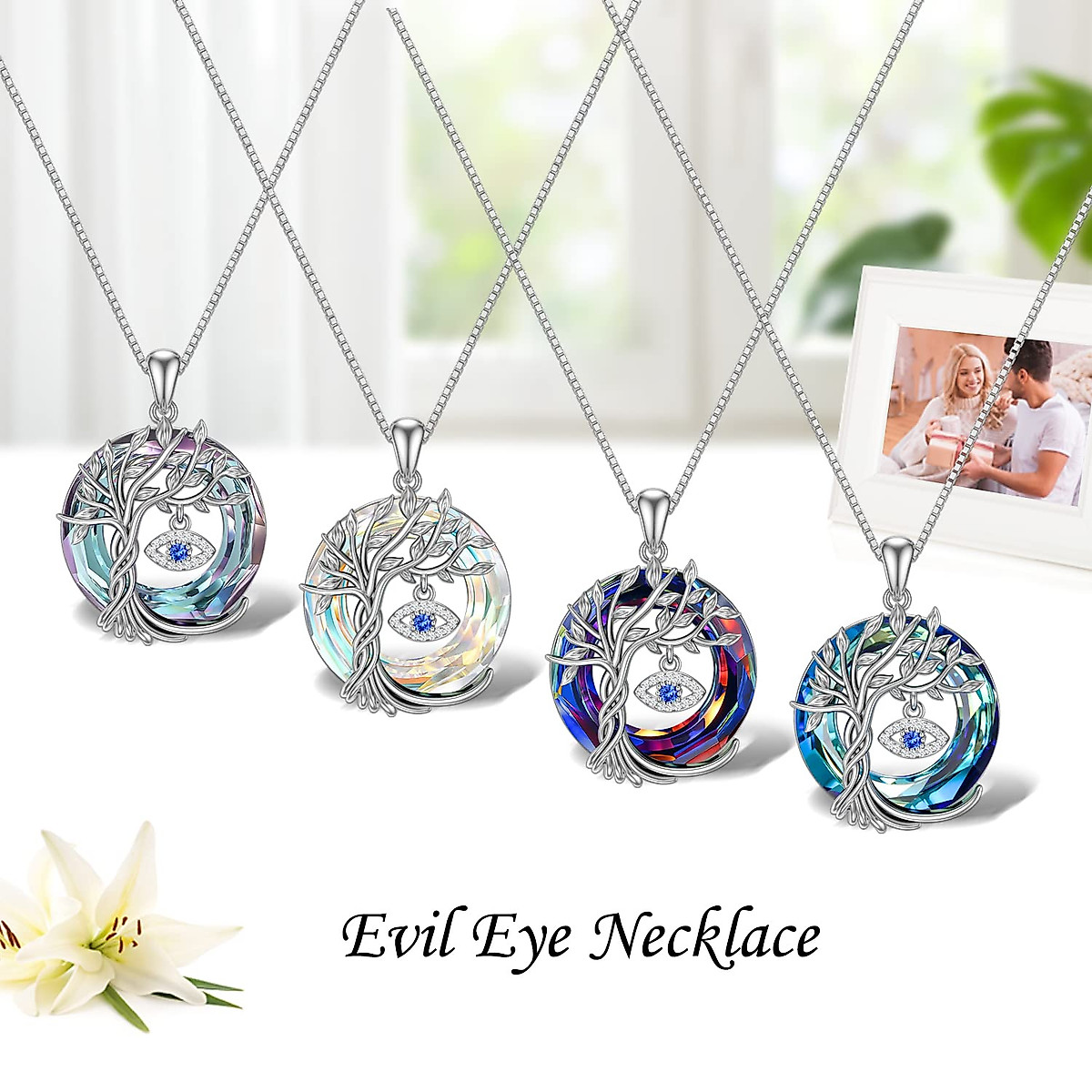 TOUPOP Evil Eye Necklace Luck Blue Evil Eye Protection Pendant with Circle Crystal S925 Sterling Silver Jewelry For Her Women Teens Girls Valentine's Day Mother's day gift