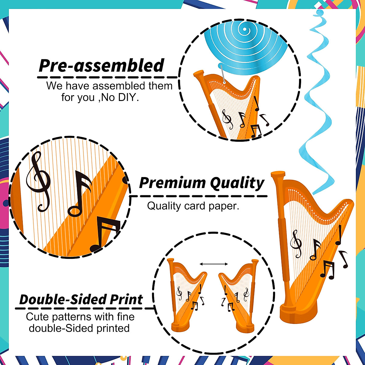 Musical Instrument Hanging Swirl Decorations Music Party Decorations Musical Note Instrument Theme Swirls Ceiling Streamers for Music Themed Birthday Party Baby Shower Supplies