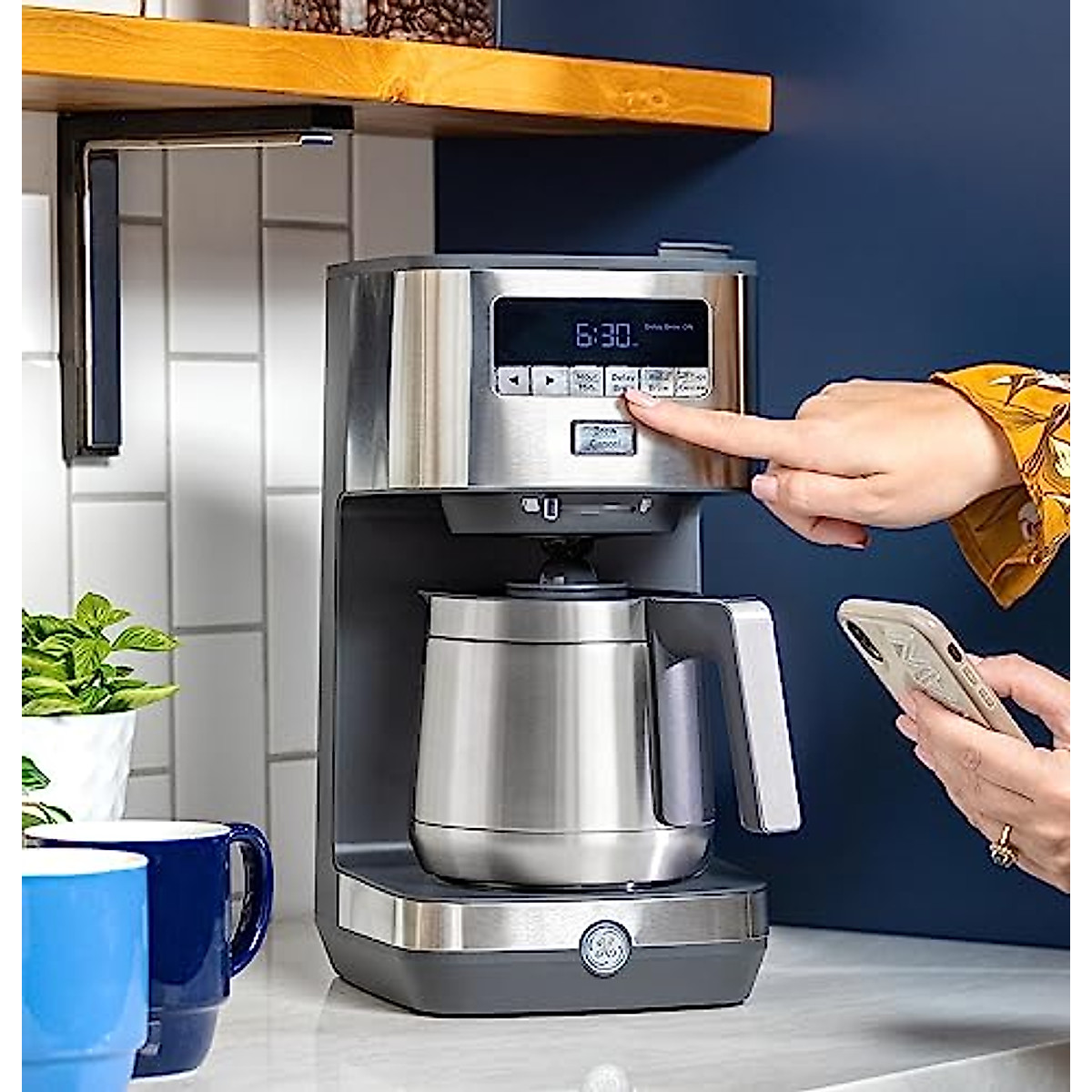 GE Drip Coffee Maker With Timer | 10-Cup Thermal Carafe Pot Keeps Coffee Warm for 2 Hours | Adjustable Brew Strength | Wide Shower Head for Maximum Flavor | Kitchen Essentials | Stainless Steel