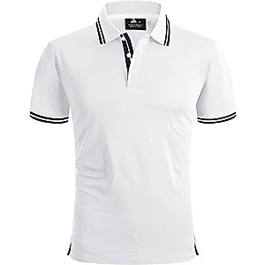 ZITY Mens Golf Shirt Short Sleeve Sport Moisture Wicking Performance Print Golf Polo Shirts for Men Collared Casual T-Shirt White Black X-Large