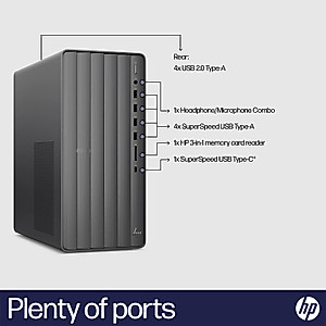 HP Envy i5 Tower Desktop, Intel i5-13400 Processor(Beat Intel i7-1255U), 32GB RAM, 2TB SSD Wi-Fi 6, SD Card Reader, HDMI, RJ-45, Windows 11 Home, Wired Keyboard & Mouse