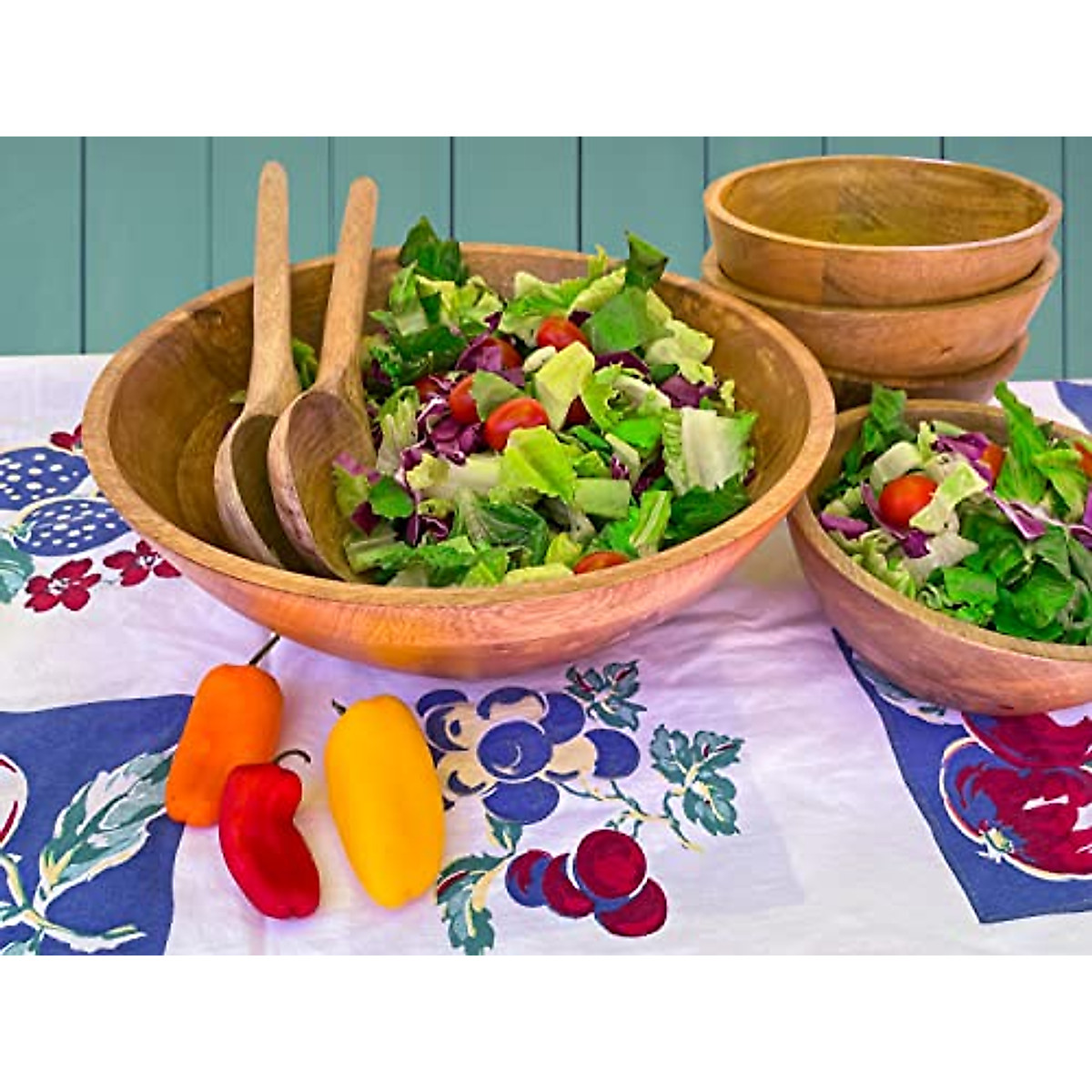 Fairwood Way Wooden Salad Bowl Set with Serving Utensils - Rustic Mango Wood Bowl with Servers - 11.5 Inch Natural Wood Bowl and Servers