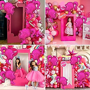 Cadeya 6 Pcs Pink Girls Head Balloons, 28”Hot Pink Aluminum Foil Balloons for Girl Birthday, Baby Shower, Princess Doll Theme Party Decorations Supplies