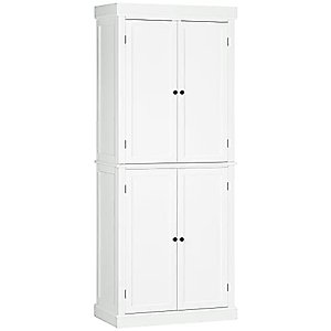 HOMCOM Freestanding Modern 4 Door Kitchen Pantry, Storage Cabinet Organizer with 6-Tier Shelves, and 4 Adjustable Shelves, White