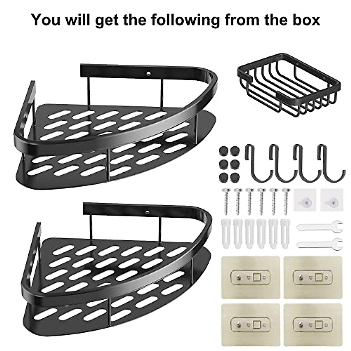 DeaGenlte Corner Shower Caddy, 3-Pack Shower Caddy Corner Shelf, No Drilling Adhesive Shower Wall Caddy with 4 Hooks, Shower Caddies for Kitchen, Dorm and Bathroom