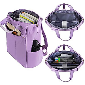 Puffy Tote Bag Backpack for Women, 15.6 Inch Convertible Backpack Tote Waterproof, Lightweight Computer Laptop School Backpack Bookbag Casual Daypack for Girls Ladies Teacher College Student, Purple