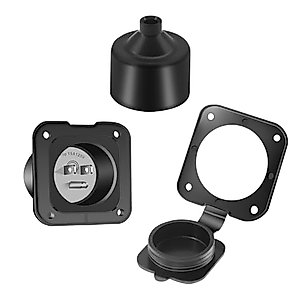 Miady 15 Amp Flanged Inlet 125V, NEMA 5-15 RV Shore Power Inlet Plug with Waterproof Front & Back Covers, 2 Pole 3-Wire, Generator Inlet Plug for Marine Boat RV Electrical Connections, UL Listed