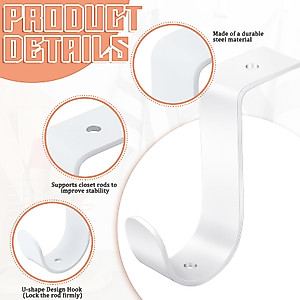 Hicarer 2 Pcs Closet Rod Brackets Heavy Duty Metal Wall Mount Rod Brackets with Screws Closet Rod Support Closet Shelf Rod Holder for Living Room Bedroom Office, White