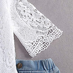 CIYCUIT Newborn Baby Girl Lace Clothes Infant Boho Romper + Ripped Denim Jeans 2Pcs Fall Outfits (Z1 White, 6-12 Months)