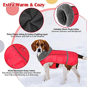 Dogcheer Warm Dog Coat, Waterproof Dog Jacket Winter Coat Turtleneck Windproof Pet Cold Weather Coats, Reflective Adjustable Dog Snow Jacket Fleece Sweater for Small Medium Large Dogs -Red S