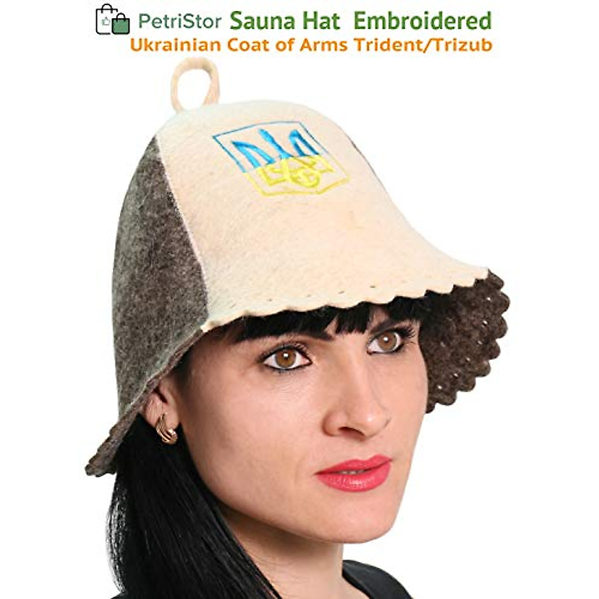 PetriStor Embroidery Ukrainian Hat Coat of Arms Tryzub - Hats Sauna Hat for Men - Ukraine Sauna Hat for Men - Banya hat - Natural Felt - Sauna Hat Finnish - Wool Sauna Hat for Men