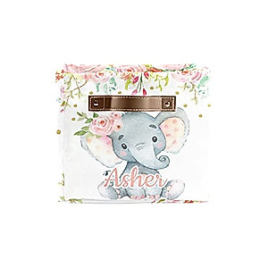 Deven Chic Pink Flower Elephant Personalized Large Storage Baskets for Organizing Shelves with Handle,Closet Decorative Storage Bins for Toy, Bathroom,Nursery,Home 1 Pack