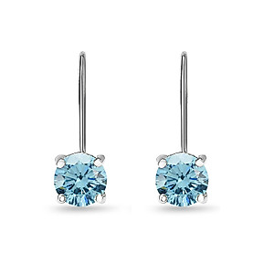 Leverback Earrings for Women Sterling Silver Light Blue Crystal Round-cut Drop Earring for Bridesmaids