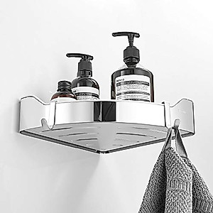 Corner Shower Caddy, Wall-Mounted Bathroom Corner Shelf with 2 Hook, Polished Chrome