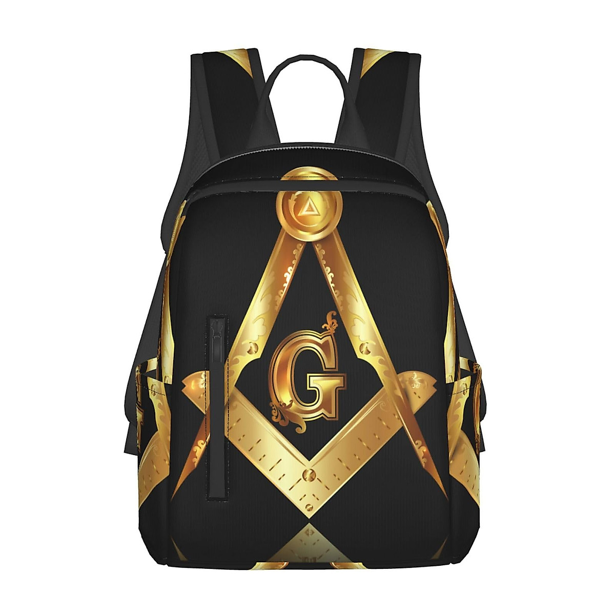 Cute Middle Backpack for Men Women, Lightweight Laptop Backpack Compatible with Gold Freemason Freemasonry Masonic Large Capacity Bookbag for Pencil Box Textbook Bottles