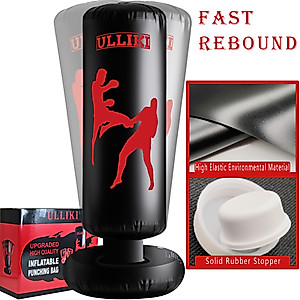 ULLIKI 65" Punching Bag for Adults and Kids with Gloves - Freestanding Heavy Boxing Bag, Inflatable Boxing Training Equipment Practice Daily Boxing Activities for Kids, Men, Women, boy, Girl