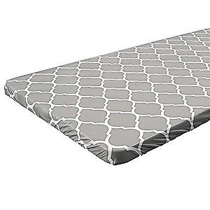 Vinyl Fitted Tablecloth for 6 ft Rectangle Table, Gray Moroccan Design, Waterproof Elastic Table Cover with Flannel Backed Lining, Fits 30"x72" Folding Table, for Outdoor Picnics/Travel/Holiday/Party